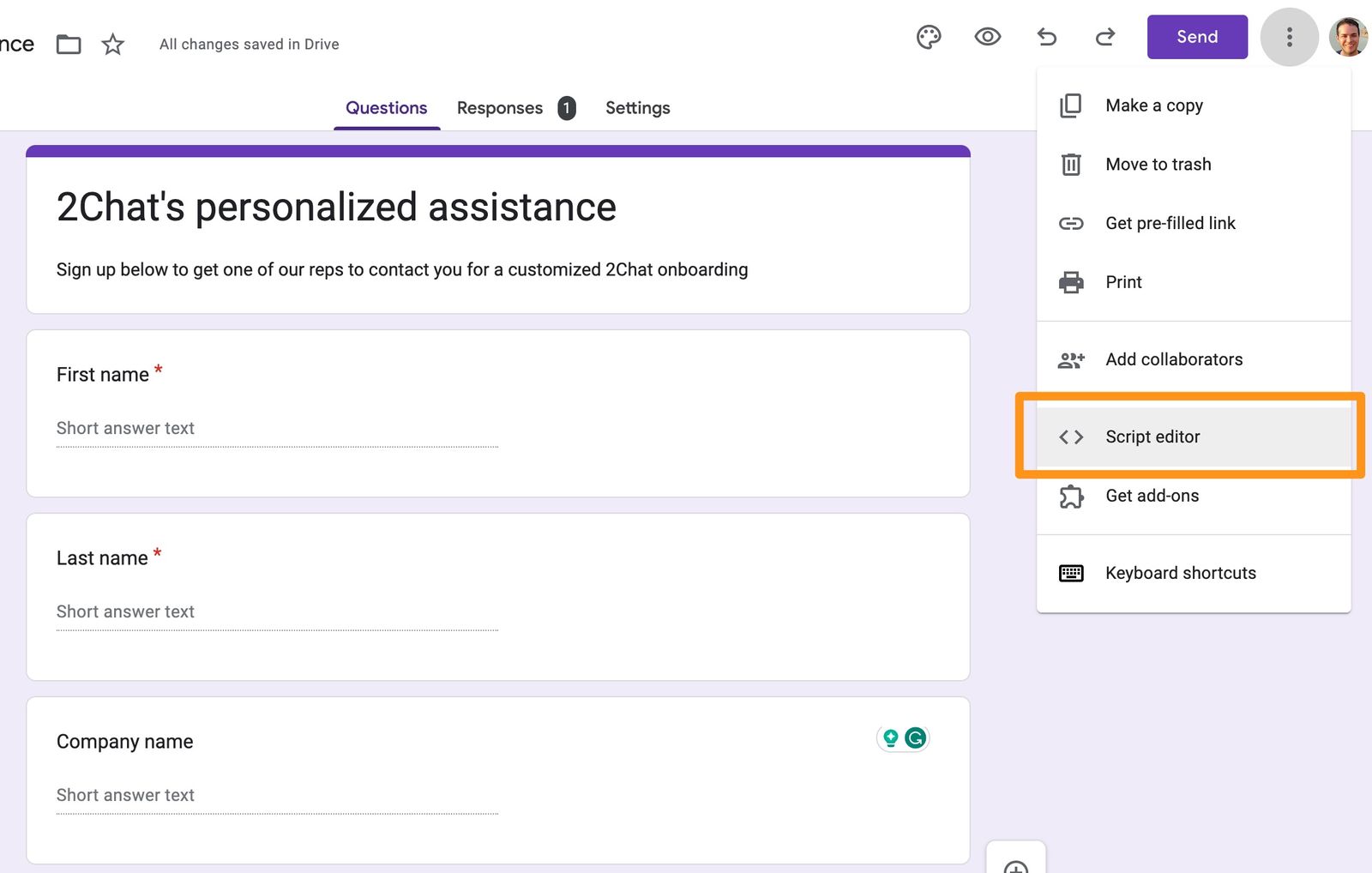 How to send a WhatsApp message for each Google Form response