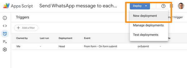 How to send a WhatsApp message for each Google Form response